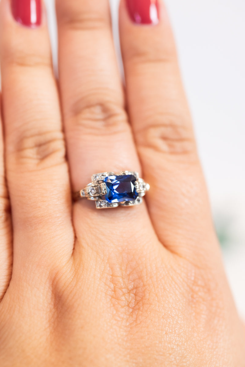 9ct White & Rose Gold Blue Stone Ring