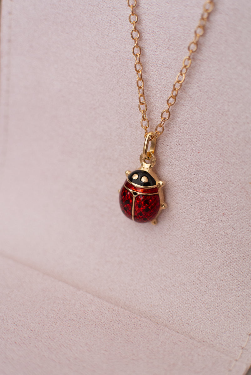 14ct Gold Red Enamel Lady Bug Pendant