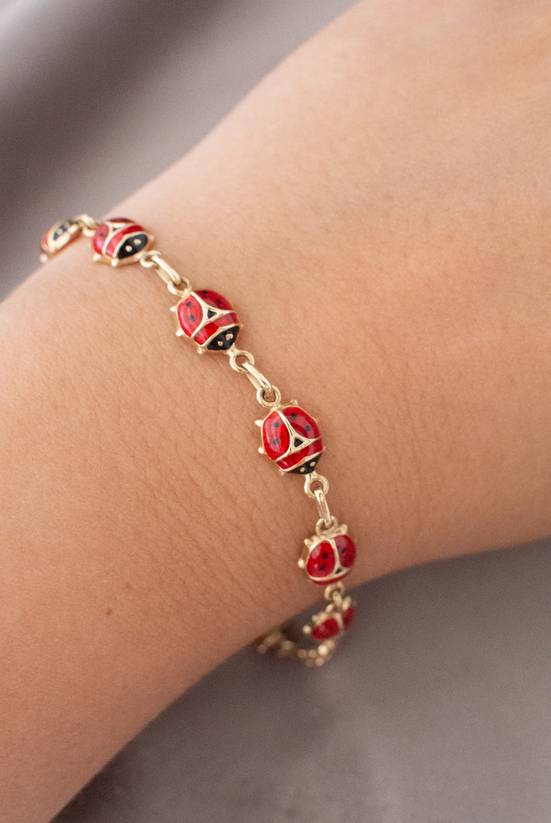 14ct Gold Red Enamel Lady Bug Bracelet